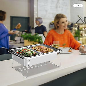 Gdrasuya10 12 Pcs Foldable Buffet Stand - Metal Chafing Rack with Wire Frame Holder - Serving Trays & Food Warmer - Catering Supplies for Wedding & Birthday Party, Silver