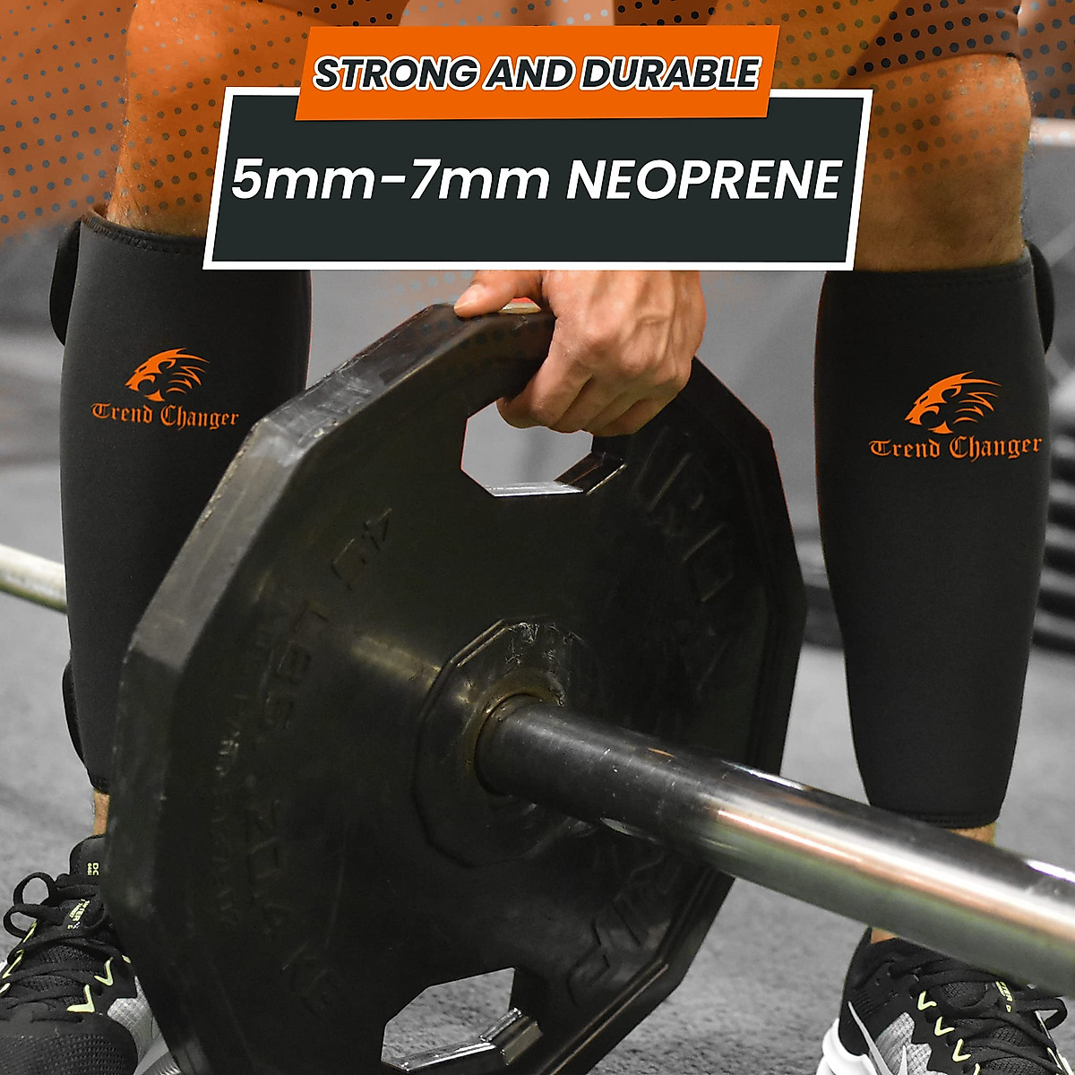 Trend Changer Weightlifting Shin Guards/Calf Support Brace 7mm Thick Neoprene for EasyWear-Deadlift Shin Guards, Box Jump, Crossfit Adjustable Shin Splint Compression Calf Wrap for Men Women (Pair)