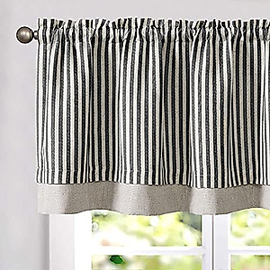 jinchan Striped Valance Curtain Blackout Kitchen Valance for Windows Pinstripe Valance for Living Room 18 Inch Double Layer Farmhouse Window Valance Overlay Valance Rod Pocket 1 Panel Black on Beige