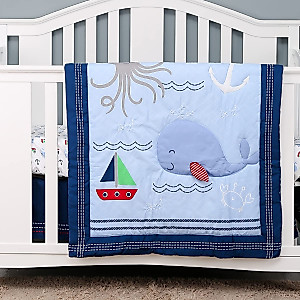 Brandream Ocean Baby Crib Bedding Set for Boys with Nautical Whale Octopus Anchor Coastal Undersea Theme, 3pcs