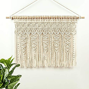Lush Decor Boho Macrame Textured Cotton Valance/Kitchen Curtain/Wall Decor, 30" L x 40" W, Neutral