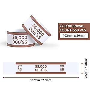 Money Bands 550 Pack for Cash Self Adhesive Wrappers for Bills Currency Straps for Dollar Wraps Organizer($5000 / Brown)