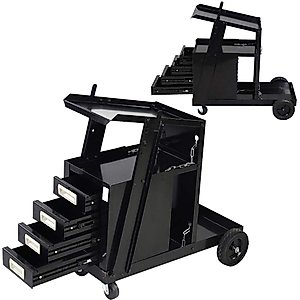 Henf Welding Cart, Rolling Welding Cart, Heavy Duty Wheels Steel Welding Trolley with 2 Safety Chains and Tank Storage, Welding Carts for MIG/TIG Welder and Plasma Cutter (With 4 Drawers)