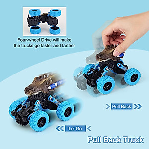 Yutin Dinosaur Car Toys for 2 3 4 5 Year Old Kids Boys, Dino Monster Trucks for Toddler, Pull Back Cars for Children Age 3-5 Christmas Birthday Gift