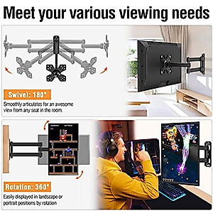 ELIVED TV Wall Mount for Most 13-30 inch TVs and Monitors, Swivel and Tilt Full Motion TV Mount Brackets, Rotation Articulating Extension Arm, Single Stud for Corner, Max VESA 100x100mm, 33 lbs.