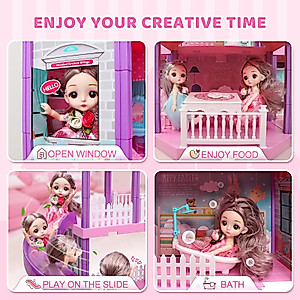 beefunni Doll House, Dream Dollhouse for Girls,Doll Houses 4-5 7-8 Year Old with 4 Stories -11 Rooms, 2 Dolls and Furniture, Princess Dollhouse 2024 Christmas Toy Gifts for 3 4 5 6 7 8+ Year Old Girls