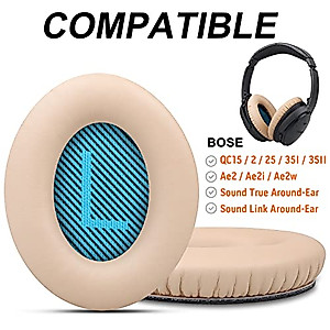 Gvoears Replacement Ear Pads for Bose QuietComfort 25 QC35 Headphones Cushions, Earpads for QC2/QC15/QC35II/Ae2/Ae2i/Ae2w/SoundLink1&2/SoundTrue1&2 Around-Ear Ear Cushions, Soft Protein Leather(Khaki)