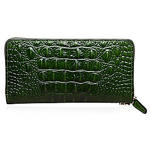 PIJUSHI Wristlet Wallet Crocodile Leather Wallets for Women Ladies Clutch Purse (1058 Green)