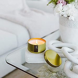 Calyan Wax Soy Candle, Oakmoss & Amber Scented Candles for The Home | Premium Candle Gift Set of 2 | 5.2 oz 30 Hour Burn | Soy Candles in Gold Metal Tins | Aromatherapy Candles