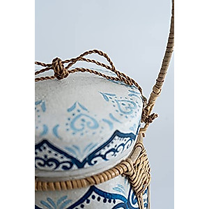 Siam Sawadee White Weaved Bamboo Rice Basket, Hand Woven Thai Rattan Jar, Handcrafted Traditional Household Wicker Container, Moroccan Pattern Painted, Handmade in Thailand, 7x12 inches