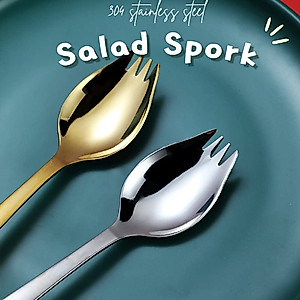 KAISHANE 4-Pack Stainless Steel Sporks 18/10, 6.06-Inch, Multifunctional Utensil for Kids & Home, Colorful Ice Cream Spoon, Salad Fork, Fruit & Dessert Serving, Easy-to-Clean