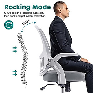 Office Chair - Ergonomic Flip-up Arm Home Office Computer Swivel Desk Chair with Wide Seat, Thickened Seat Cushion, Widened Backrest, Storage Back Basket, Lumbar Support