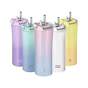 BOTTLE BOTTLE Insulated Coffee Tumblers with Dual-use Lid and Straw Double Walled Iced Travel Coffee Mug for Woman and Man 18 oz Stainless Steel Tumbler with Handle(Pink Blue