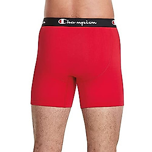 Champion Men's Boxer Briefs, Every Day Comfort Stretch Cotton Moisture-Wicking Underwear, Multi-Pack, Blue White Script Logo/Black/Red-3 Pack, Medium