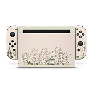 Tacky Design Japanese Cherry Blossom Skin Compatible with Nintendo Switch Skin Wrap Cover, Beige Color Skin for Nintendo Switch Stickers, Premium Vinyl 3M Full Wrap Decal