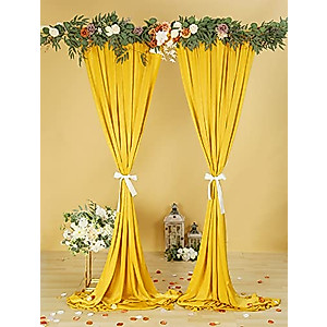 Cytdkve 2 Panels 4.8 Feet x 10 Feet Gold Velvet-Like Wedding Backdrop Curtain Drapes, Silky Soft Window Curtains Panels for Wedding Ceremony Birthday Party Decorations
