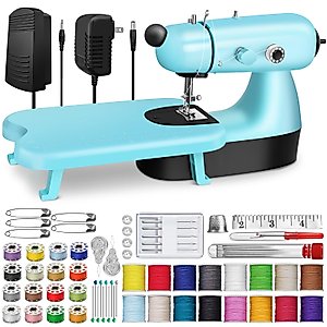 LorSou Mini Sewing Machine, Upgraded Electric Sewing Machine with Sewing Bag, Expansion Board, LED Light, Fast Stitch Suitable for Clothes,Jeans,Cutains,DIY Home Travel