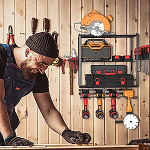 ZEAKOC Power Tool Organizer, 4 Layers Heavy Duty Drill Holder Wall Mount,Steel Tool Hangers Utility Storage Shelves for Handheld & Power Tools,Separate Tool Rack