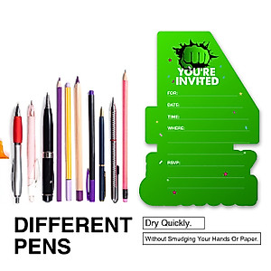 20 Super Hero 4th Birthday Party Invitations with Envelopes Double Sided Green Superhero Shaped Fill-in Invitations Invites for 4 Year Old