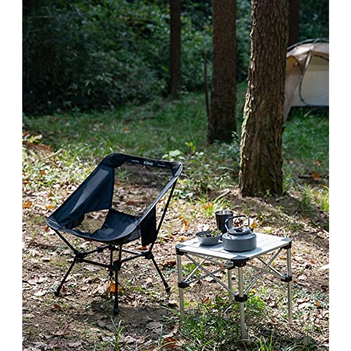 iClimb Ultralight Compact Camping Folding Beach Chair with Anti-Sinking Large Feet and Back Support Webbing (Black - Square Frame)