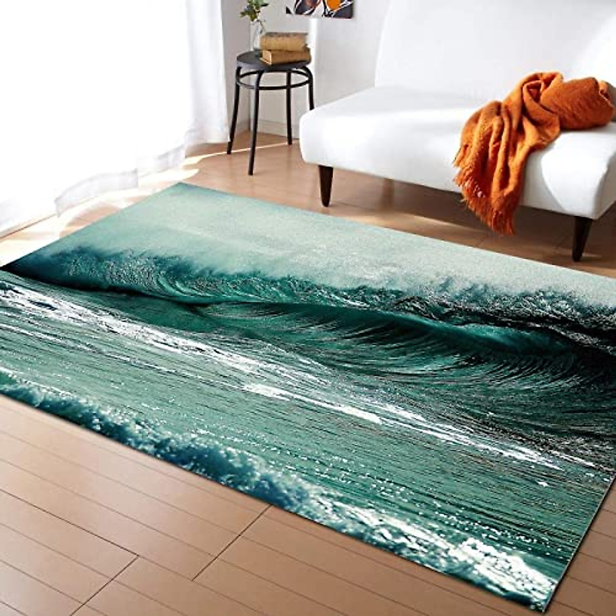 Beach Wave Art Large Area Rugs, Ocean Breaking Wave Runner Rugs, Non-Slip Floor Throw Mat, Rectangle Carpet for Living Room, Bedroom, Hallway Front Entrance, Kitchen, Dining, 3' x 5'