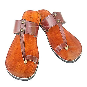 Handcrafted Luxury Men Jesus Sandals Biblical Leather Sandals Brown Toe Strap Hippie Indian Sandals (US 9)