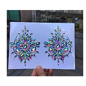 Mermaid Breast Gems Glitter,Body Jewels Rave Festival Rhinestone Face Body Jewelry Stick On Crystal Tattoo Nipple Chest Crystal Body Gem Stones Bindi Stickers(1 Set Breast Glitter)