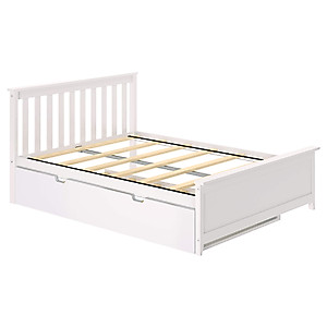 Max & Lily Full Bed, Wood Bed Frame with Headboard For Kids with Trundle, Slatted, White