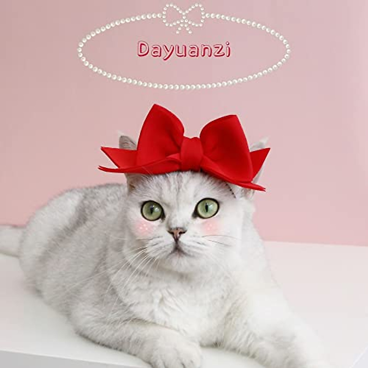 CheeseandU 2Pack Pet Cute Bow Headbands Stretchy Handmade Bow Headband for Dog Cat Puppy Bathroom Apparel Birthday Party Wedding Xmas New Year Valentines Day Costume Photo Prop(Pink, Red)