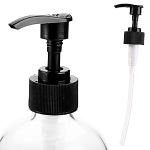 Yarlung 4 Pack 16 Oz Glass Pump Bottles, Clear Refillable Containers Glass Soap Dispenser for Essential Oils, Lotions, Cleaning Products, 4 Black Caps 6 Labels