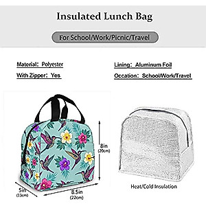 3D Novelty Tropical Flowers with A Bird Insulated Lunch Bag Lunch Water Resistant Cooler Box For Women Men Adults College Work Picnic Hiking Beach Fishing