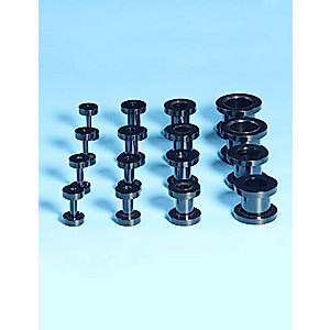 Jenxnjsjo Black Gauges for Ears 14G to 00G Tunnels Ear Stretching Kit Gauge Plugs Gage Stretchers Expander Starter Kits Double Zero Gauging Plug Earrings Set Surgical Stainless Steel for Women Men