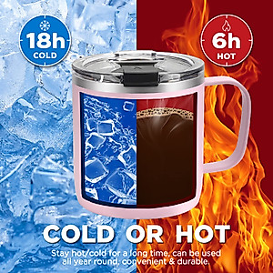 HAUSHOF 14 oz Coffee Mug, Insulated Coffee Mug with Handle, Travel Camping Cup, Portable Stainless Steel Coffee Cup, Insulated Coffee Cups with Lid, Pink