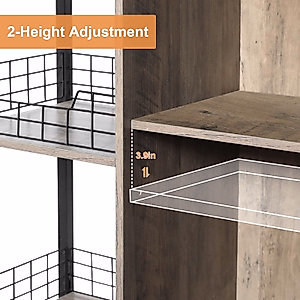 X-cosrack 3 Tier Coffee Bar Table with Storage Drawer, 35.8" H Adjustable Shelf Farmhouse Coffee Stand Station Table for Corner, Kitchen, Dining, Liquor Cabinet Rustic Wood Coffee Table-Grey