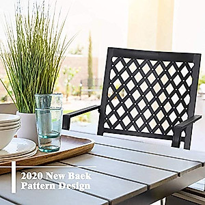 PHI VILLA 7-Piece Metal Outdoor Patio Furniture 37.4" x 59.8" Wood Like Rectangular Dining Table and Chairs Set for Ourdoor Backyard Lawn Garden, Black