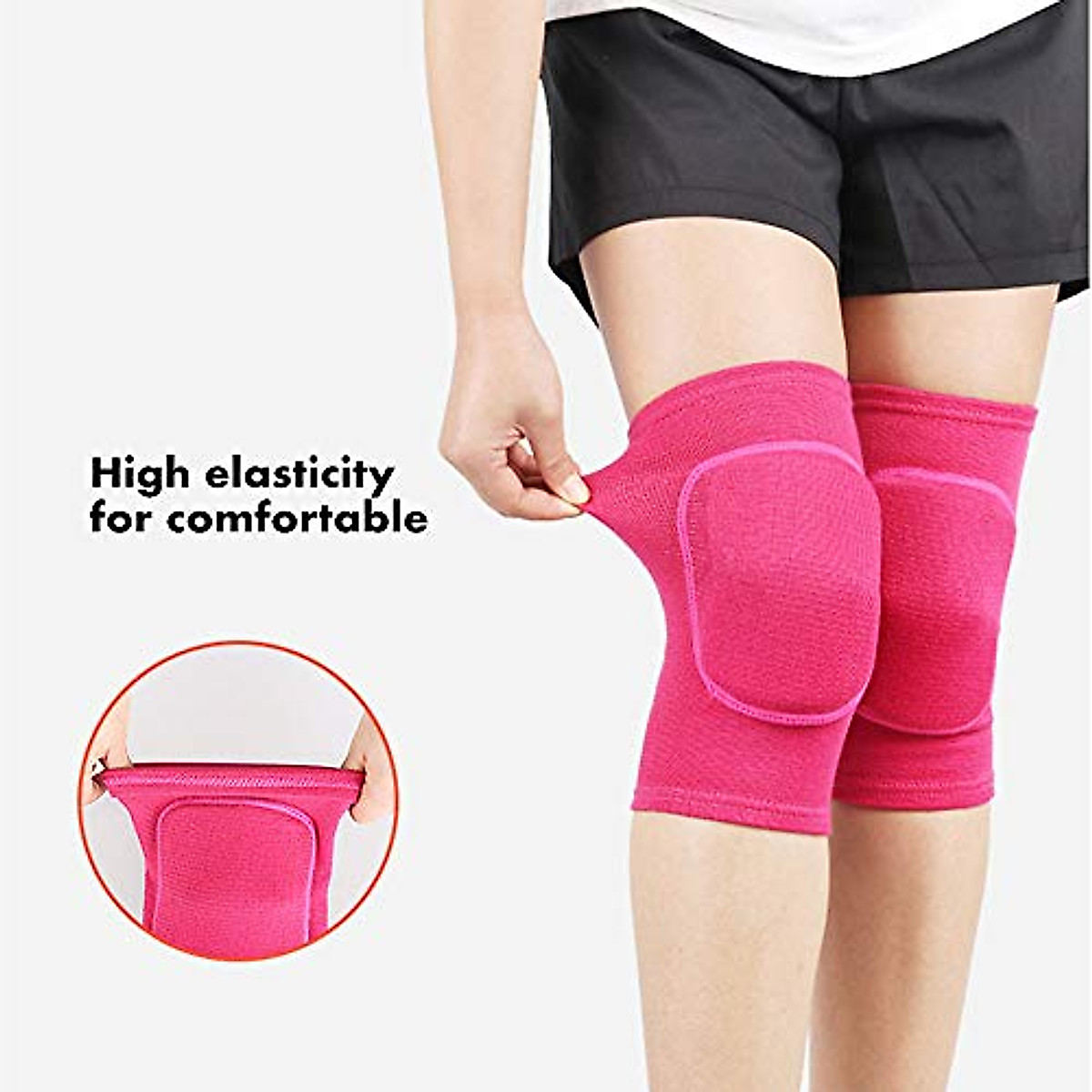 LZEEM Protective Cotton Kneepads for Woman Volleyball, Adult Knee Protector Sleeve Support Pole Dance Yoga Cycling Gym Workout Exercise Skating Knee Brace Guards for Athletic Use(Rose red)