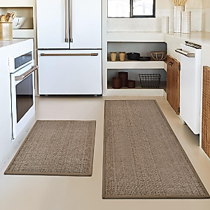 Artoid Mode Washable Kitchen Rugs and Mats Set of 2, Non Skid Rubber Absorbent Kitchen Floor Mats Front of Sink - 17x29 and 17x47 Inch