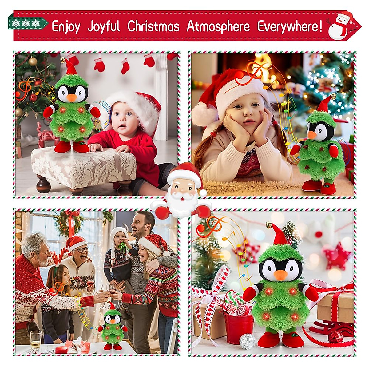 ACETOP LED Musical Christmas Tree Penguin Stuffed Animal Repeats What You Say Light up Soft Plush Toy Singing Dancing Talking Record Mimicking Twisting Interactive Animated Dolls Decoration Xmas Gifts