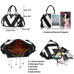 Women Handbag Hobo Shoulder Crossbody Bag, Top Handle Bags Totes Splice Style Large Capacity Satchel Purse for Shopping, Travel, Business, School, Holiday Gifts, Black White