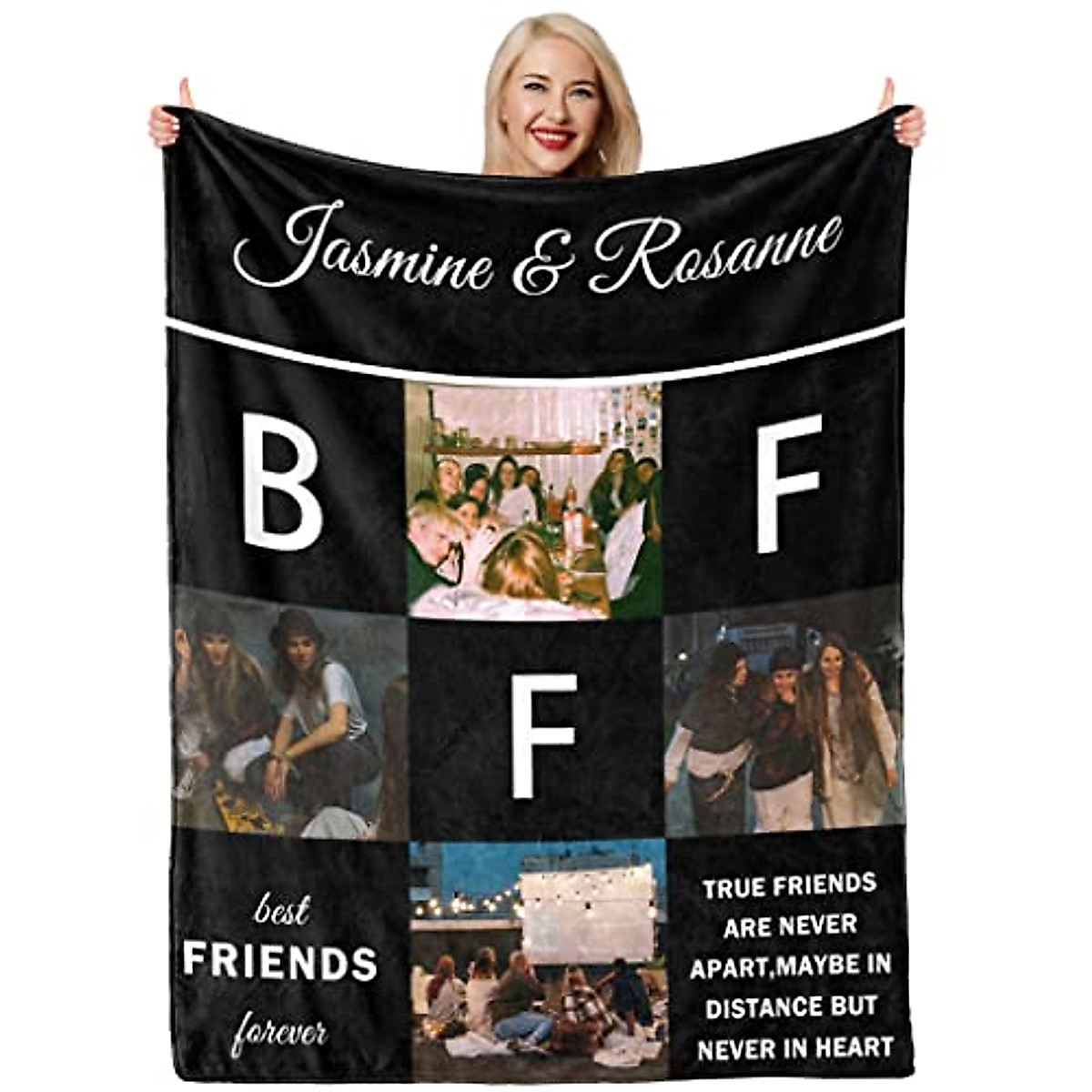 Custom Blanket with Text Photos, Customized Personalized Picture Blankets Best Friend Bestie Sister BFF Halloween Christmas New Year Birthday Gifts