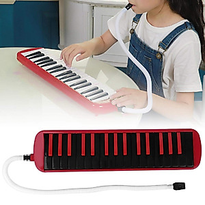 F-32s 32 Key Melodica Set Piano Style Portable Wind Musical Instrument with Mouthpiece Tube and Carrying Bag Suitable for Beginner Practice Gift (Red)