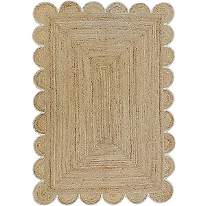 Generic Jute Scalloped Bohemian Area Rug (OFWHT)-(9x11) Off White 9x11 ft Rustic Geometric Handmade Indoor Stain Resistant Medium Pile Area Rug