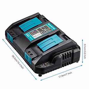 Powerextra DC18RD Dual Charger Compatible with Makita 14.4V 18V Lithium-Ion Battery, BL1415 BL1430 BL1440 BL1840 BL1850 BL1850B BL1860B etc, Replace DC18RD DC18RC DC18SF DC18RA DC18RF