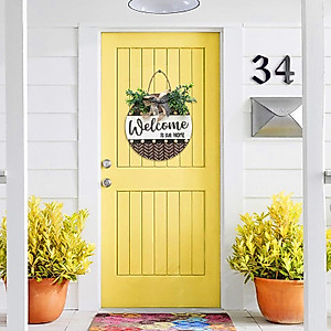 Surfapans Welcome to our Home Sign for Front Door Wall Hanging Round Wood Wreaths Outdoor Signs for Farmhouse Front Porch Decor (Wood)