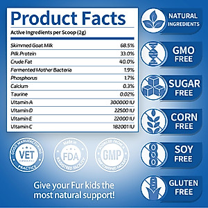 Nutra Kams Goat Milk Powder with Taurine for Puppies and Dogs Digestive Health, Strong Bones and Healthy Teeth.14. oz, 100% Natural.