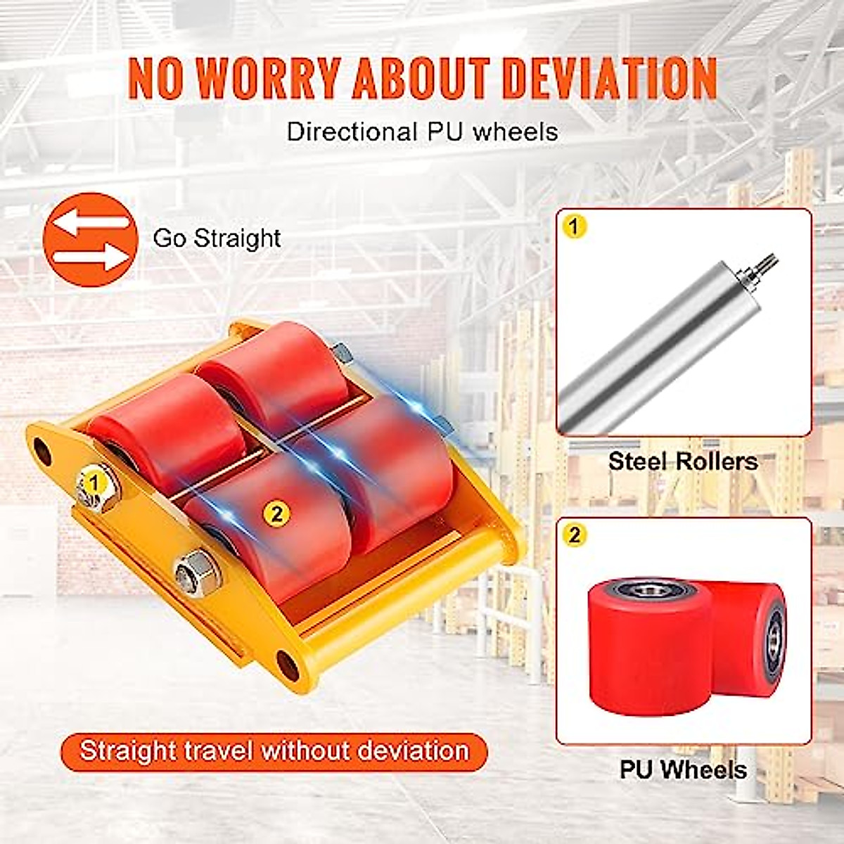 VEVOR Machinery Skate Dolly, 13,200 LBS/6T Industrial Machinery Mover, Heavy Duty Carbon Steel Machinery Moving Skate with 4 PU Wheels and 360° Rotation Non-Slip Cap for Warehouse, Workshop, Factory