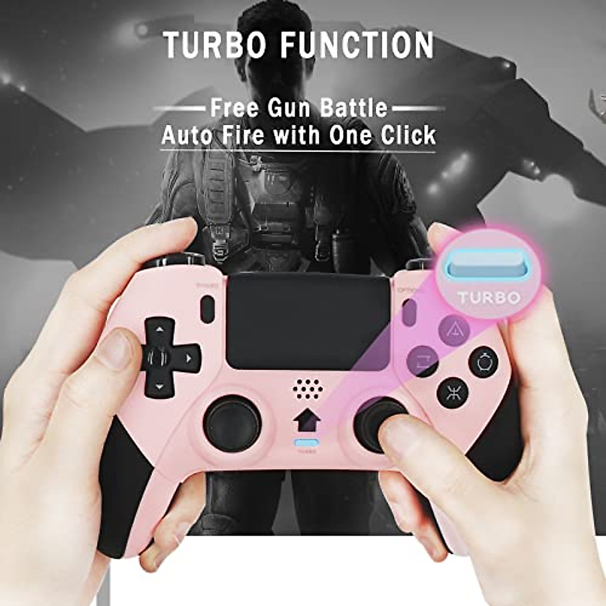TERIOS Wireless Pro Controller Compatible with PS4 /PS4 Pro/PS4 Slim, Gaming Remote with Built-in 800mAh Rechargeable Battery/Precise Joystick/Audio/Turbo/Advanced Buttons Programming (Pink & Black)