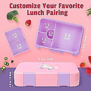 Ordiffo Bento Lunch Box for Kids, 4-6 Compartments with Leakproof Removable Compartment, Dishwasher Safe,Pre-School Kid Toddlers Daycare Lunches Snack Container for Girls, Unicorn