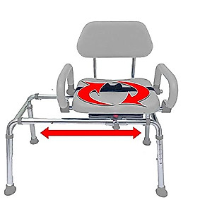 Carousel Sliding Shower Chair Transfer Bench with Swivel Seat, Premium Padded Bath, with Pivoting Arms, Adjustable Space Saving Design for Tubs, Shower, for Handicap & Seniors, Gray