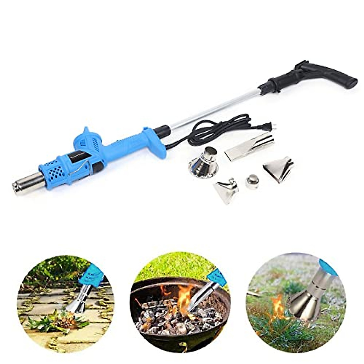 BJTDLLX Electric Weed Burner with 5 Nozzles, 2000W Compact Weed Burner Garden Hot Air Weed Killer Burner Heat G-un Strong Weed Killer Tool for Garden Weed Torch Maximum Temperature 650°C